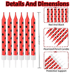 iNINGER Ladybug Themed Birthday Candles,12 Pcs Ladybird Print Themed Long Candles Set,Black Red Polka Dots Ladybird Dots Ladybug Theme Candles Birthday Parties Baby Shower Decorations