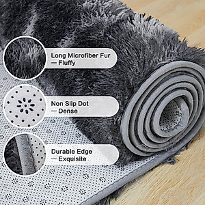 Andency 4x6 Shag Area Rug for Living Room, Tie-Dyed Dark Grey Soft Fuzzy Plush Indoor Carpets for Bedroom, Non Skid Fluffy Faux Fur Rug for Room