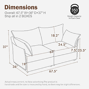 ABCASA Modern Living Room Chenille Sofa Small Sofa, Loveseat Sofa with Deeper Seats, Easy to Install, Beige
