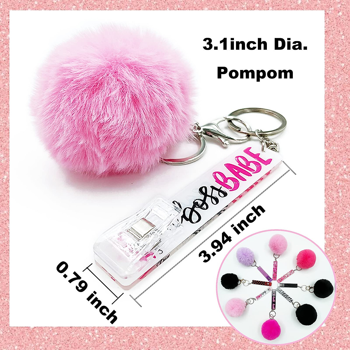 BATUMEYE Card Grabber Card Clip For Long Nails, Cute Acrylic Debit Bank Card Grabber Keychain with Pom Pom Ball and Plastic Clip For Women(New Pink White)