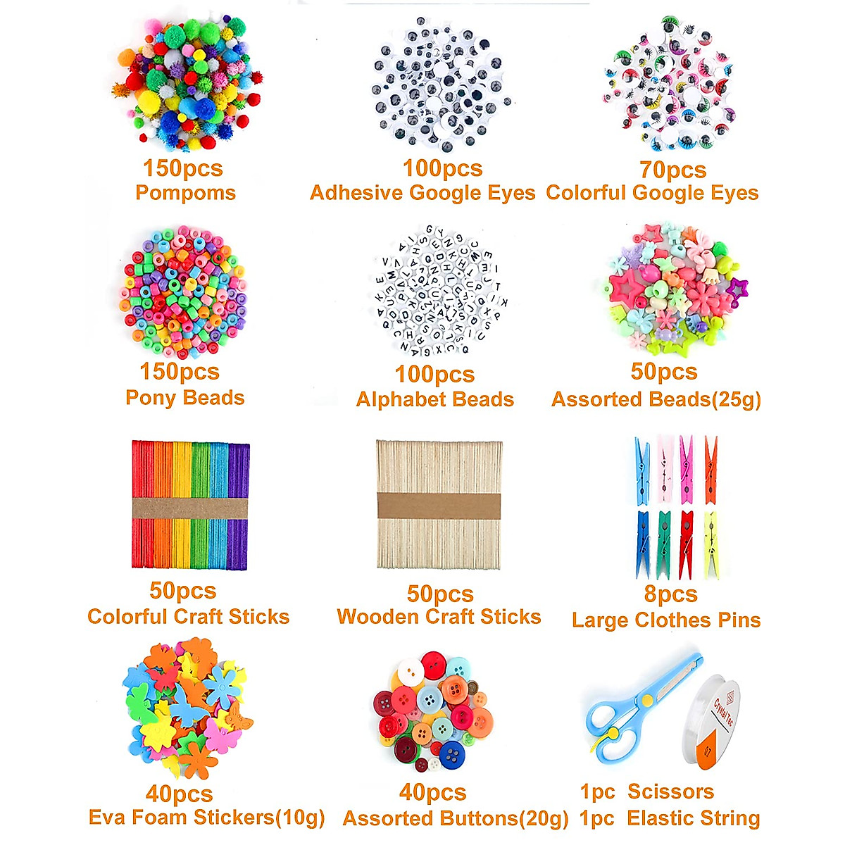 VOLINFO Kids Arts and Crafts Supplies Set- Toddler 1600 Pcs DIY Craft Box Include 26 Pcs Rainbow Scratch Art Set, Craft Supplies & Materials, Folding Storage Box, All in One Craft Kit for Kids Gift