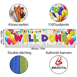 Well Done Banner - Congratulations Banner - Congratulations Decorations - We are so Proud of You Banner - Graduation Banner - Graduation Decorations for Prom - 6 x 1.3ft (White)
