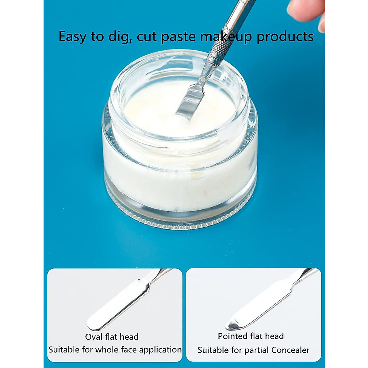 Aebor 2pcs Stainless Steel Cosmetic Makeup Palette, Upgrad Stainless Steel Metal Makeup Palette with Spatula Artist Tool for Mixing Foundation Nail-Art (A)