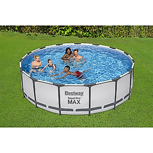 Bestway Steel Pro MAX 15 Foot by 48 Inches Round Above Ground Family Swimming Pool Set Outdoor Steel Frame with Filter, Pump, Ladder, and Cover, Gray
