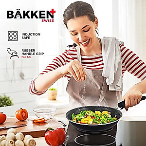 Cookware Set – 23 Piece –Black Multi-Sized Cooking Pots with Lids, Skillet Fry Pans and Bakeware – Reinforced Pressed Aluminum Metal - Suitable for Gas, Electric, Ceramic and Induction by BAKKEN Swiss