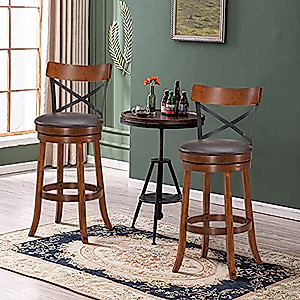 COSTWAY Bar Stool Set of 2, 360-Degree Swivel Solid Wood Stools with Soft Cushion & Backrest, 29.5”Height Kitchen Counter Bar Stools for Kitchen Island, Pub, and Restaurant (2, 29in)