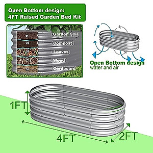 Growgoes Raised Garden Bed Kit, Galvanized Raised Garden Bed for Outdoor,Metal Planter Box for Planting Outdoor Plants Vegetables,Herb.4X2X1FT-Silver
