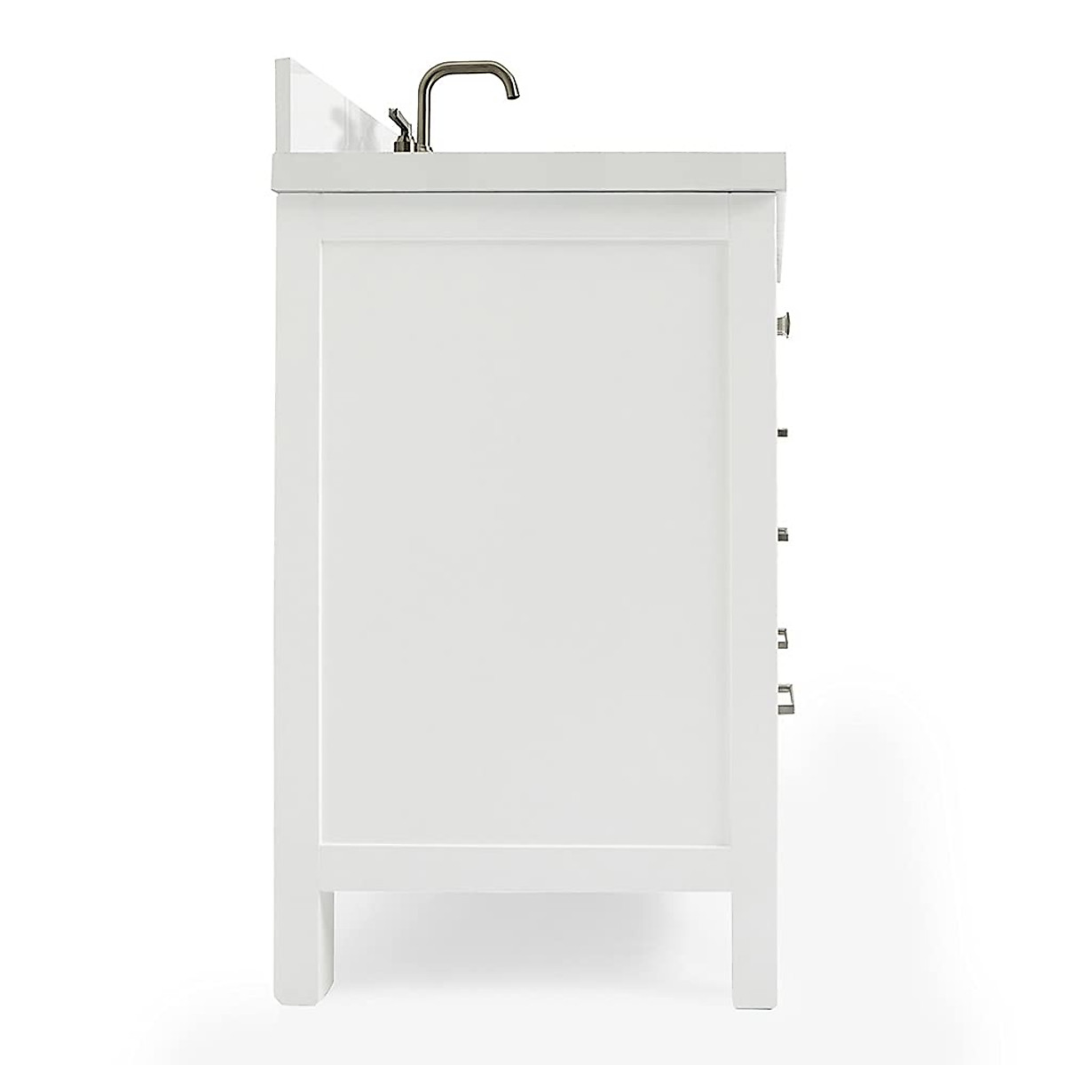 DKB Beckford Bathroom Vanity 49" White with 1.5" Edge Pure White Quartz Countertop & Backsplash, Center Oval Sink, 2 Soft Closing Doors, 9 Full Extension Dovetail Drawers, Brushed Nickel