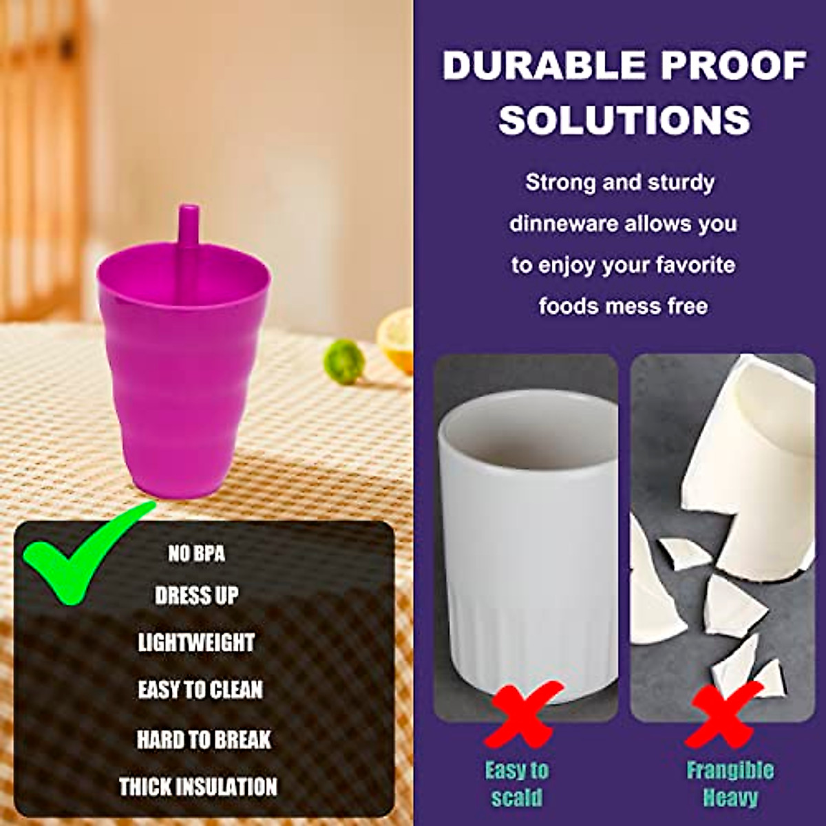 Klickpick Home Kids Cups with Built-in Straw - Set of 8 Toddler Drinking Cups with Straws 10 Ounce - Children Sip-a-Cup Dishwasher Safe BPA Free Brightly Colored Great Kid and Toddler Tumbler Cups