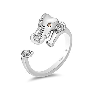 Jewelili Hallmark Fine Jewelry Sterling Silver 1/10 Cttw Champagne and Natural White Round Diamond Wrapping Elephant Ring, Size 7
