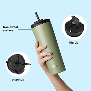Konokyo 26 OZ Insulated Tumbler with Lid and 2 Straws Stainless Steel Water Bottle Vacuum Travel Mug Coffee Cup,ArmyGreen