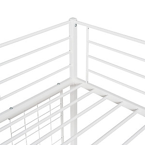 GINGVAT Twin Metal Bunk L-Shaped Desk Ladder and Safety Guardrails,Loft-Bed for Bedroom Kids Teens Adults, No Box Spring Required, White