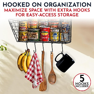 Culinary Couture 3-Tier Wire Hanging Basket for Organizing, Heavy-Duty Hanging Wall Baskets for Storage with Adjustable Chalkboards & S-Hooks, Minimalist Hanging Fruit Basket for Kitchen, Black