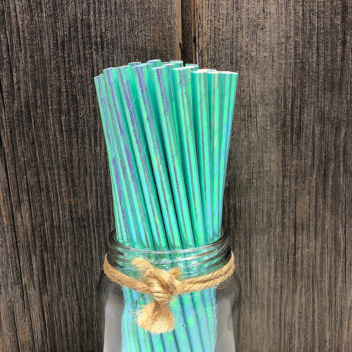 Iridescent Foil Paper Straws- Blue Green - 7.75 Inches - 100 Pack
