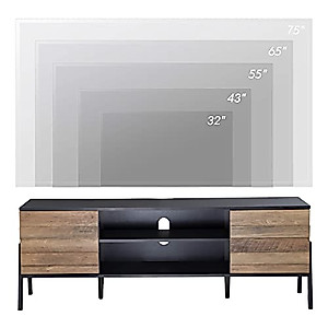Mid-Century Modern TV Stand for 65 inch Flat Screen Wood TV Table Media Console with Storage, Home Entertainment Center in Black and Oak for Living Room Bedroom, 60 inch