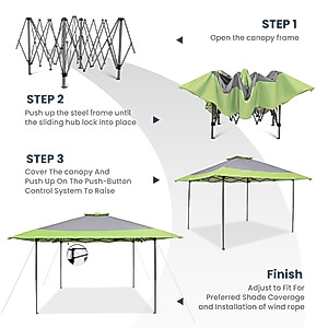 PHI VILLA Easy Set-up 13x13 Pop Up Canopy Gazebo Outdoor Tent Portable 169 sq.ft Sun Shade, Green