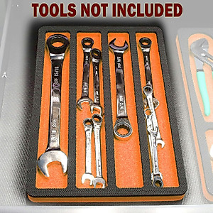Polar Whale Tool Drawer Organizer Wrench Holder Insert Orange and Black Durable Foam Tray 15 x 10 Inches 4 Pockets Holds Wrenches Up to 14 Inches Long Fits Craftsman Husky Kobalt Milwaukee and More