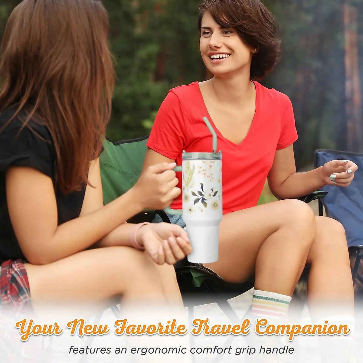 Christian Art Gifts Extra Large Stainless Steel Double Wall Vacuum Insulated Travel Tumbler for Women: Be Still Inspirational Scripture, Lid, Reusable Straw, Wide Handle, White & Teal Floral, 40 oz.