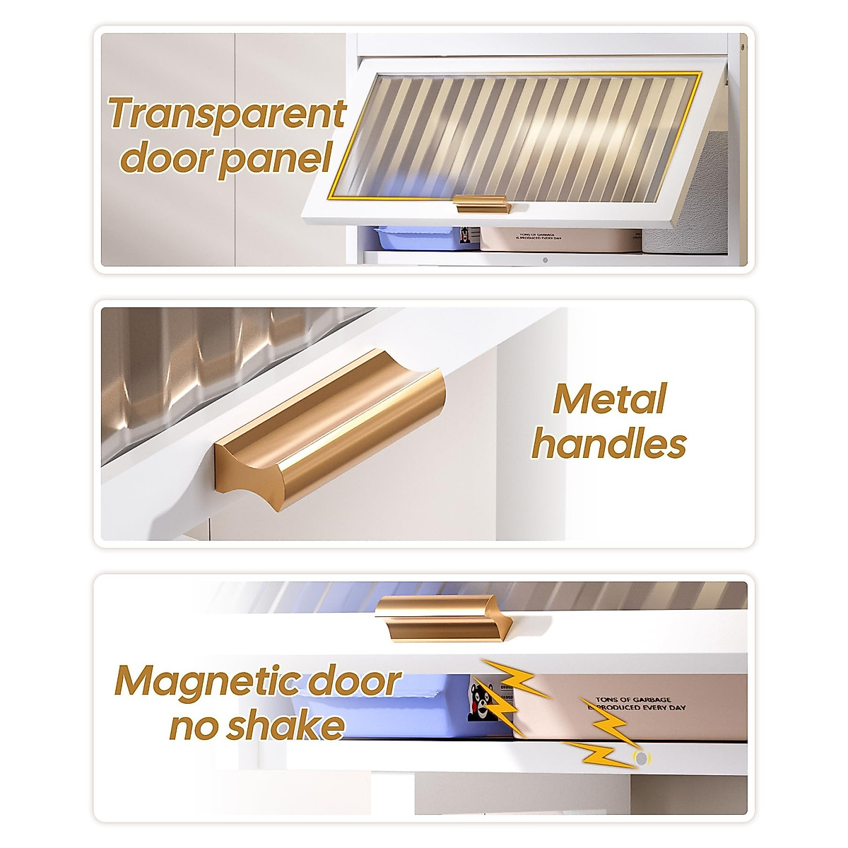 Cozivolife Over The Toilet Storage Cabinet,Bamboo Bathroom Organizer Rack with Lid and 2 Hooks,Space Saver Shelf for Bathroom,No Drilling Design Wall Mounted (White, L)