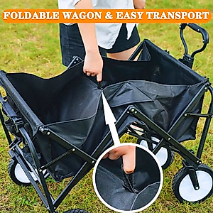 DECORN Collapsible Folding Wagon Garden Cart Beach Wagon Grocery Wagon All-Terrain Wheels Garden Grocery Wagon with Table Plate & 220 LB Capacity for Sports Outdoor Camping Fishing,White