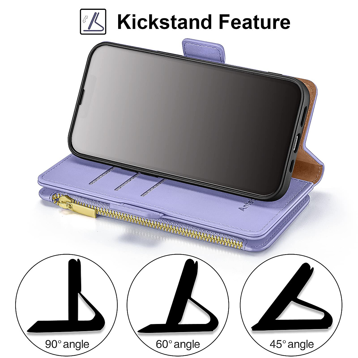 Antsturdy Compatible with Samsung Galaxy S23+/S23 Plus case Wallet with Card Holder for Women Men Phone case RFID Blocking PU Leather Flip Cover with Strap Zipper Credit Card Slots,Light Purple