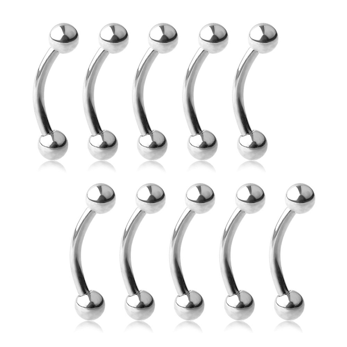 Ruifan Lot of 10 Eyebrow Piercing Jewelry Curved Barbell with Ball Kit Eyebrow Tragus Lip Ring 16g 16 gauge 8mm