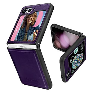 Belemay for Samsung Galaxy Z Flip 5 Case-Genuine Leather+Soft TPU Bumper-Protective Slim Cover-Shockproof Samsung Z Flip5 Phone Case Compatible with Samsung Galaxy Z Flip 5 (5G 2023)-Royal Purple