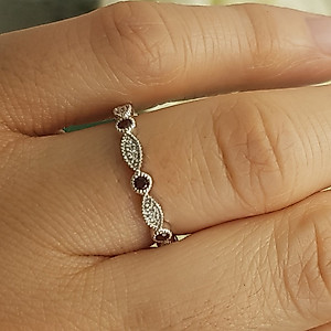 Dazzlingrock Collection Alternating Round Garnet & White Diamond 7 Stone Stackable Wedding Band Ring for Women in 14K White Gold, Size 7