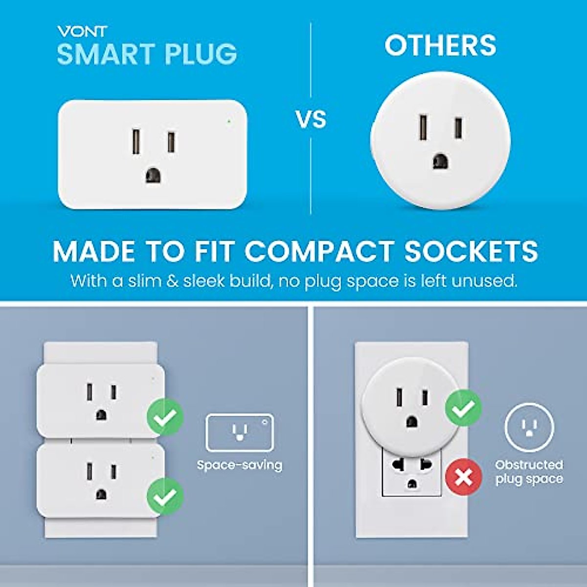 Vont Smart Plug [2 Pack] Alexa Smart Plugs, WiFi + Bluetooth, Google Assistant & IFTTT, Voice Command, Timer & Schedules, Control Anywhere, Vacation Mode, ETL & FCC Certified, No Hub Required