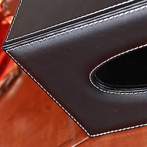 High-end Fashion PU Leather Tissue Box Holder Black with lid, Rectangular Napkin Facial Tissues Holder Dispenser,Home Office Car Tissue Box Cover Decorative Container with Magnetic Bottom (Black)