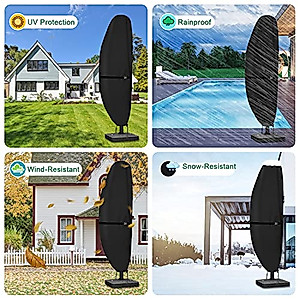 GARDRIT Patio Umbrella Cover, 600D Waterproof Patio Cantilever Umbrella Covers for 7.5-11.5 Feet Offset Umbrella, Outdoor Market Umbrellas Cover with Zipper and Rod