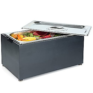 Kitchen Countertop Pine Wood Compost Bin, Stainless Steel Smell Proof Anti-Rust Insert with Lid and Pine Wood Box - 1.6 Gal (Gray)