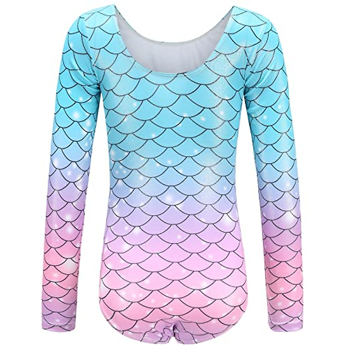 SEAUR Kids Leotard Gymnastics Dance Leotards for Girls Gymnastics Bodysuit Long Sleeve One-Piece Sparkle Mermaid Dance Outfit Athletic Dancewear 13-14