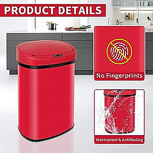 BLKMTY 13-Gallon Stainless Steel Trash Can with Lid, Red, 50L