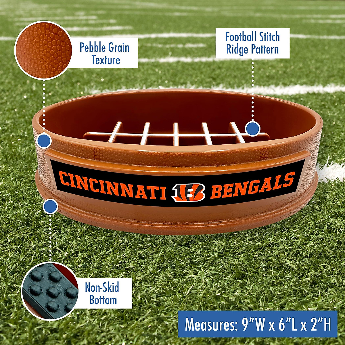 NFL Super-Bowl - Cincinnati Bengals Slow Feeder Dog Bowl. Football Design Slow Feeding Cat Bowl for Healthy Digestion. Non-Slip Pet Bowl for Large & Small Dogs & Cats