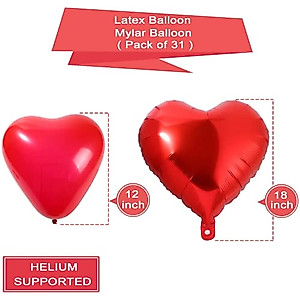 55 Pack I Love You Balloons and Heart Balloons Kit with Valentines Hanging Swirls 1000 Pcs Dark-Red Silk Rose Petals Wedding Flower Love-Bear Red Heart Balloons for Valentines Day Anniversary Wedding