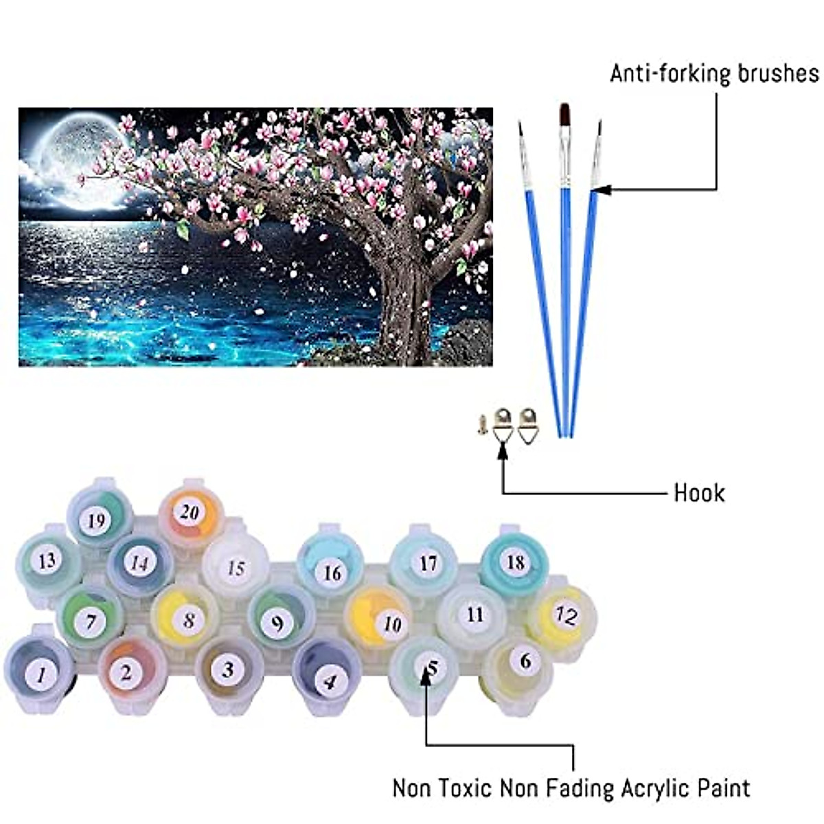 pchmcu DIY Painting by Numbers Kit for Adults ，Large Size Moon Lake Paint by Numbers for Beginner，Gifts Arts Crafts for Home Decor Tree Flower 16x23.6 Inch