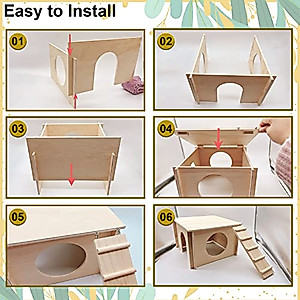 kathson Guinea Pig Hideout, Small Animal Hideaway Wooden House with Window and Ladder, Suitable for Hamsters, Chinchillas Small Animals