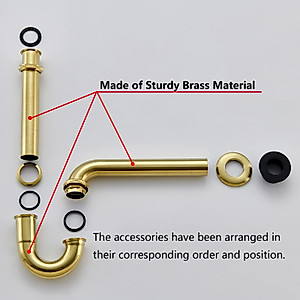 Heixutas Brass P Trap Bathroom Sink : 1 1/4 Sink Trap with Adjustable Height - Brushed Gold Bottle P-Trap with Slip Joint Extension Tube - U-Shape Basin Sink Plumbing/Pipe Replacement Kit