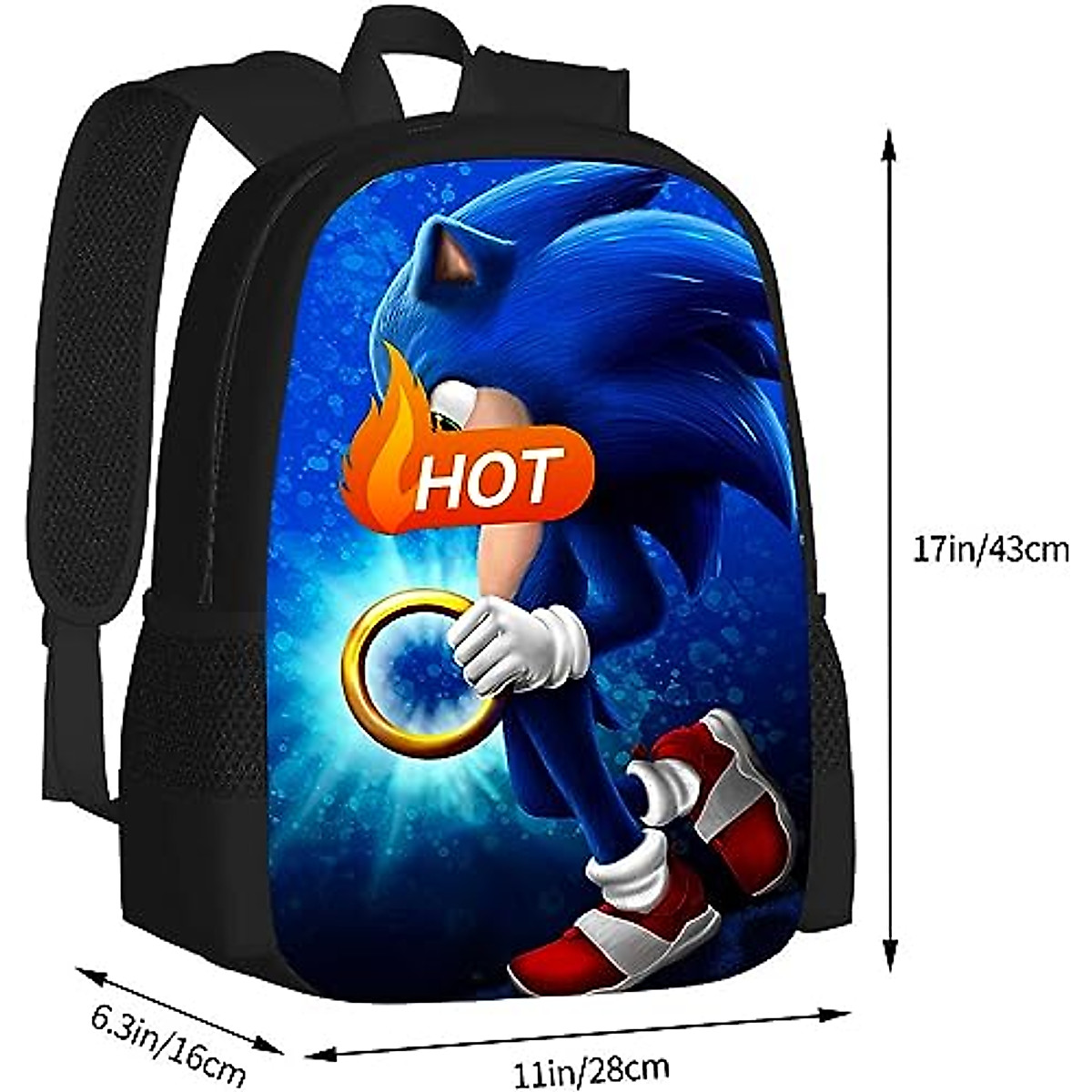 HEUHFUWA Cartoon The HedgeHog Backpack, 3D Print Teens Boy Girl Unisex Bookbag for Gift,17 Inch Large Capacity Adjustable Bag (Quick 3)
