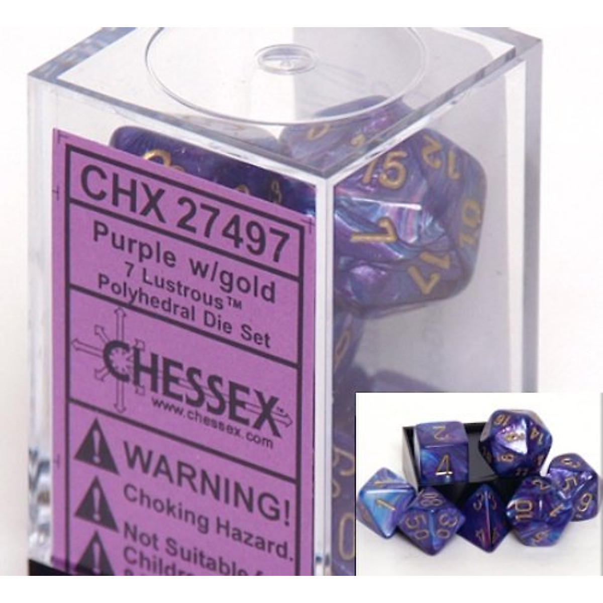 Chessex Dice: Polyhedral 7-Die Lustrous Dice Set - Purple w/gold CHX-27497