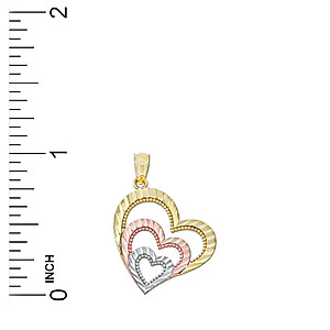 Gold Triple Heart Pendant Charm- 10 Karat Gold - Tri Color Heart Jewelry Charm - Heart Jewelry (Style 1)