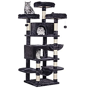 BEWISHOME Cat Tree for Indoor Cats 65.3 Inch Multi-Level Cat Tower for Large Cats with Sisal Scratching Post,Plush Top Perches, Hammock,Cat Condo Play House Cat Furniture Kitty Activity Center MMJ21H