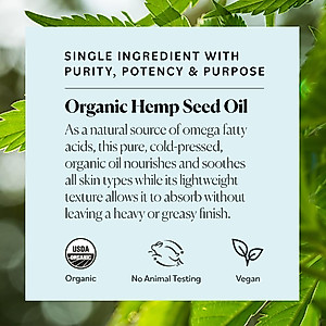 Sky Organics Organic Hemp Seed Oil for Face, 100% Pure & Cold-Pressed USDA Certified Organic to Nourish, Soothe, 8 fl. Oz.