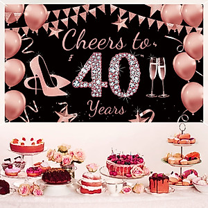 Cheers to 40 Years Banner Backdrop for 40th Birthday Decorations, Rose Gold 40 Year Old Birthday Party Supplies for Women, 40 Bday Decorations Party Banner Photography Background 72.8 x 43.3 Inch
