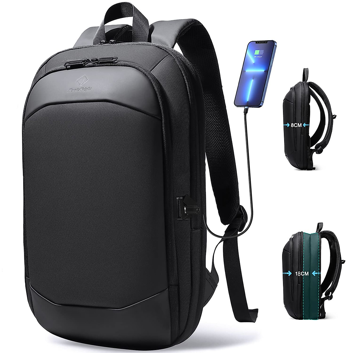 Laptop Backpack Work Business Slim Backpack 17'' Computer Men Women Expandable Lightweight Water-Resistant Durable Casual Daypack Anti-Theft USB Charging Port Bookbag for Travel College School-Black