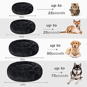 Patas Lague Calming Dog Bed for Small Dogs, Fluffy Soft Cozy Cat Bed, Faux Fur Anti-Anxiety Plush Washable Pet Donut Cuddler for All Seasons 20IN, Black