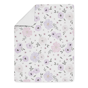 Sweet Jojo Designs Lavender Purple, Pink, Grey and White Shabby Chic Watercolor Floral Girl Toddler Kid Childrens Bedding Set - 5 Pieces Comforter, Sham and Sheets - Rose Flower Polka Dot