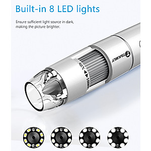 Wireless Digital Microscope Handheld USB HD Inspection Camera 50x-1000x Magnification with Stand Compatible with iPhone, iPad, Samsung Galaxy, Android, Mac, Windows Computer (Silver)