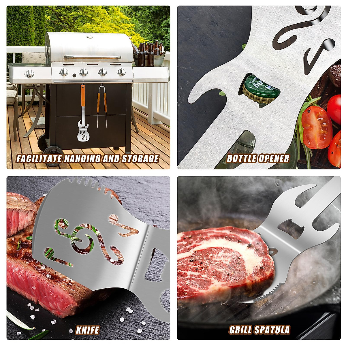 Guitar Gifts for Men-2 Pcs Barbecue Tool Set,Metal Grill Spatula and Tongs,BBQ Gift Set,Large Grill Accessories Heavy Duty BBQ Tools，Grips Grilling Tools Set